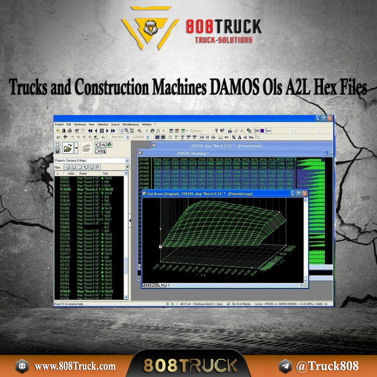 Trucks and Construction Machines DAMOS Ols A2L Hex Files Package| 808TRUCKS 🎯