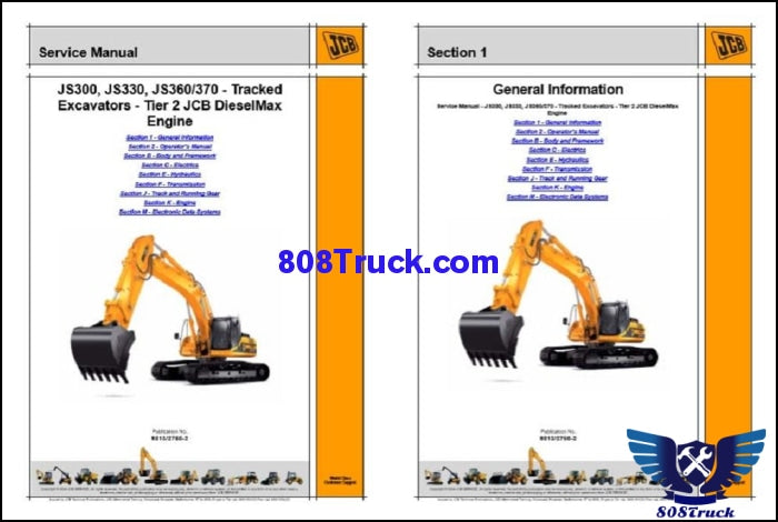 JCB JS300, JS330, JS360370 - Tracked Excavators - Tier 2 Service Manua ...